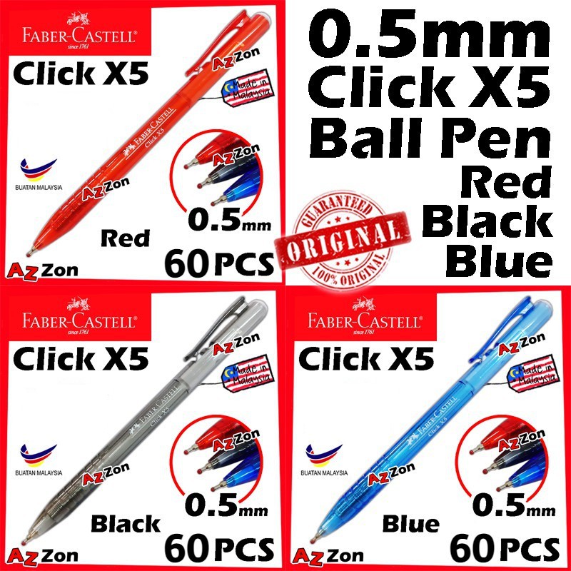 (60 PCS)Faber Castell Click X5 Ball Pen 0.5mm Click X7 Ball Pen 0.7mm ...