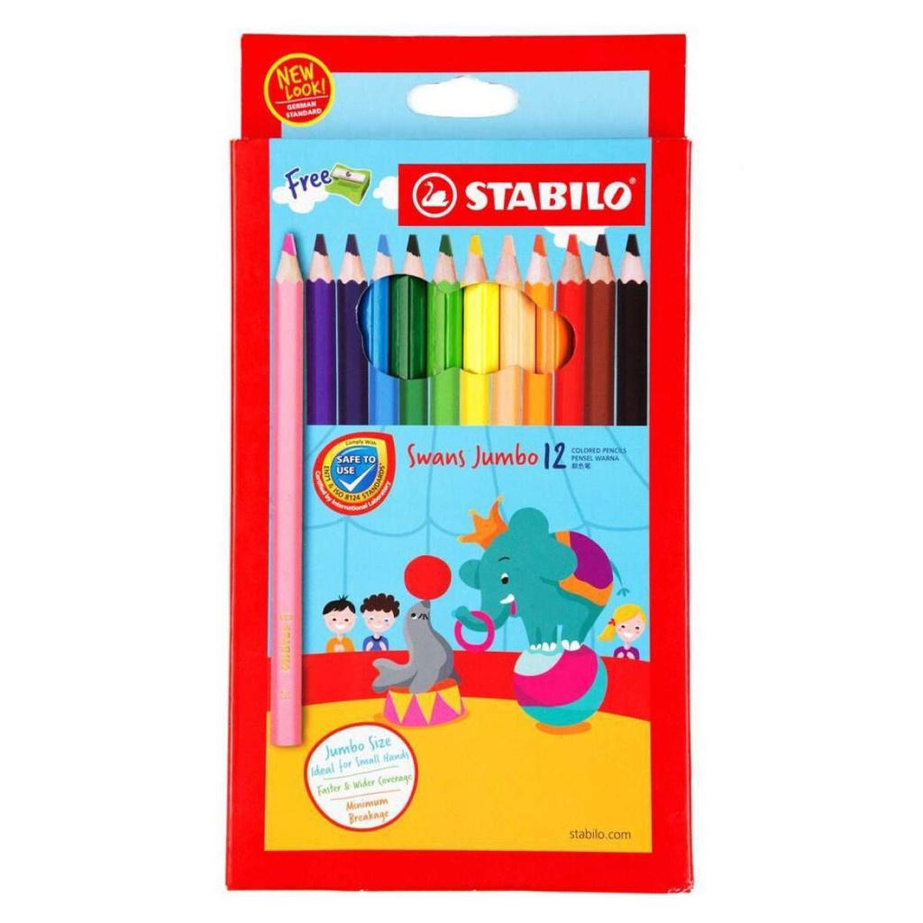 STABILO Swans Jumbo Colored Pencil (BOX OF 12 FULL LENGTH ) | Shopee ...