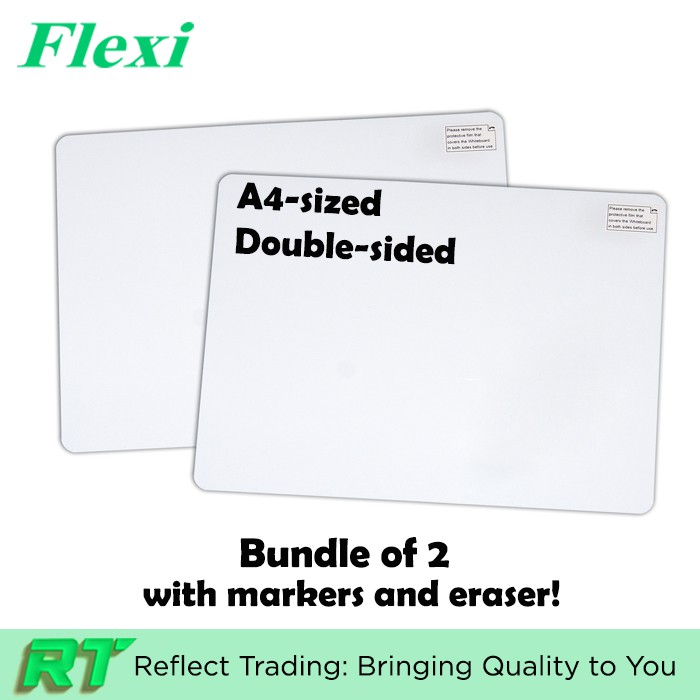 A4 Double-Sided (NON-Magnetic) Whiteboard Set with Markers and Eraser ...