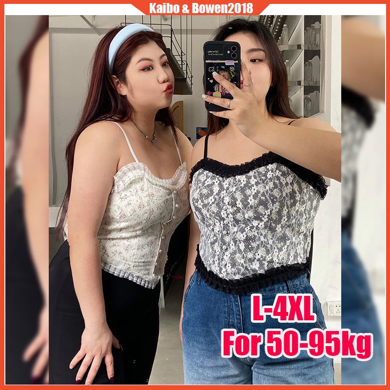 For 50-95kg Plus Size Sweet Lace Camisole Women Inner Wear With Bra ...
