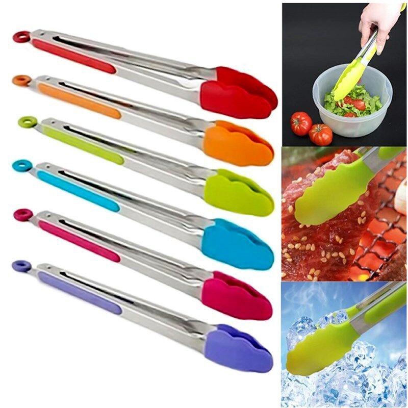 Silicone Cooking Tongs Stainless Steel Kitchen Food Bread Salad ...