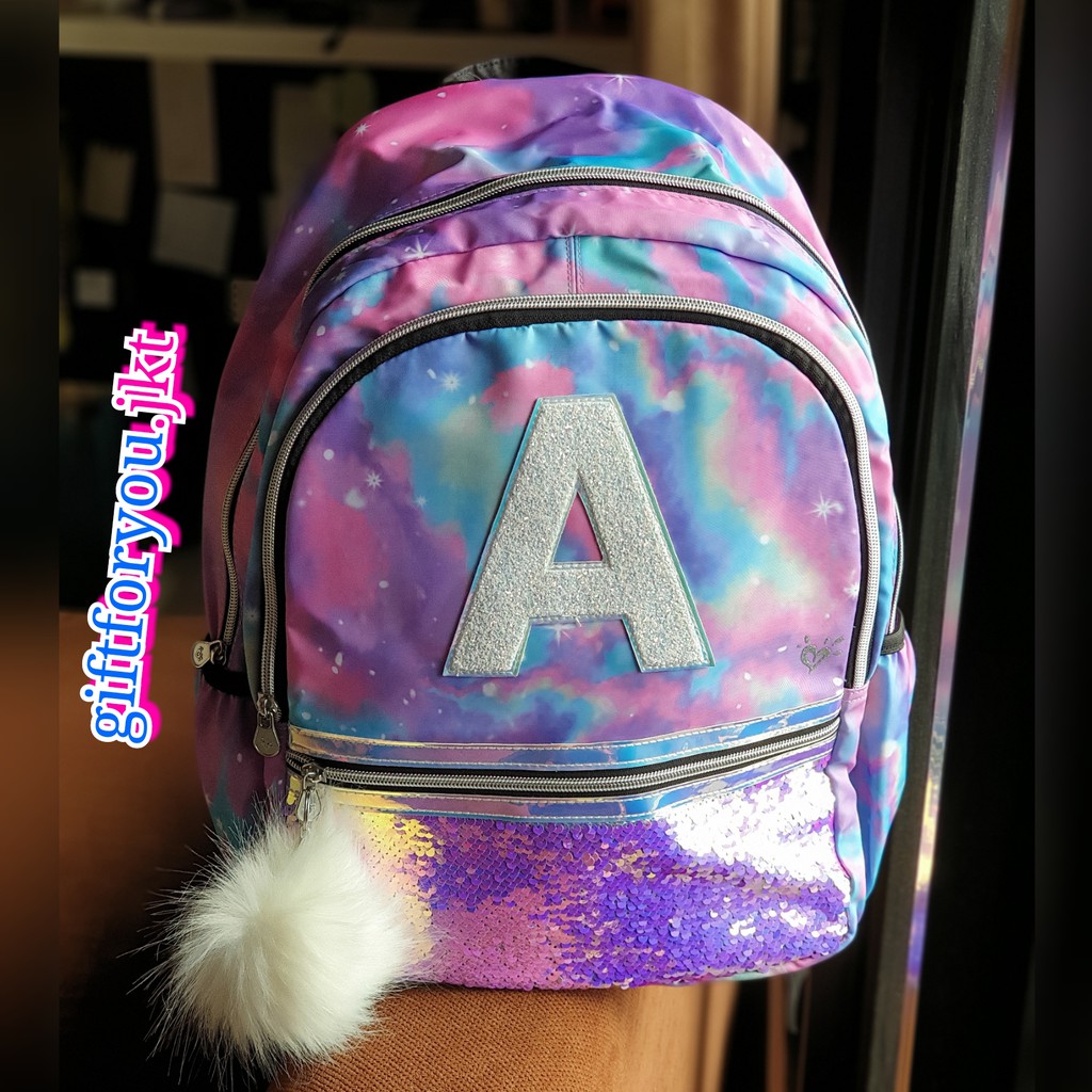 Galaxy Backpack Justice School Girls Flip Backpack Sequin Initials ...