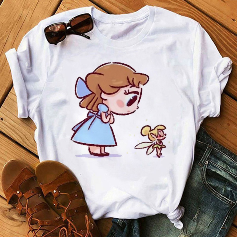 Kawaii Disney Cartoon Princess T Shirt Women Funny Ariel Graphic Tees