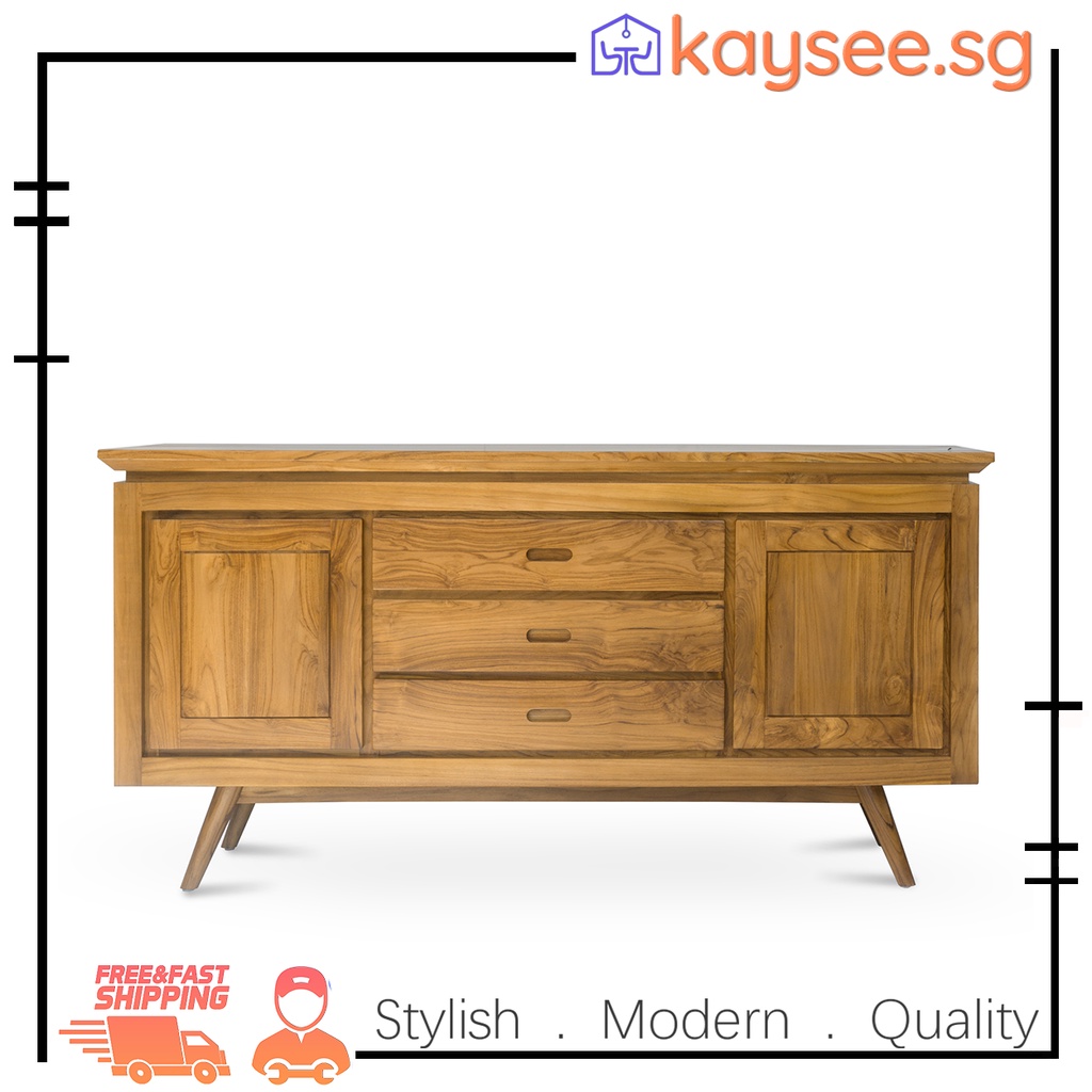 kaysee|Kadian Teak Wood TV Console Table with 2 Doors 3 Drawers Buffet ...