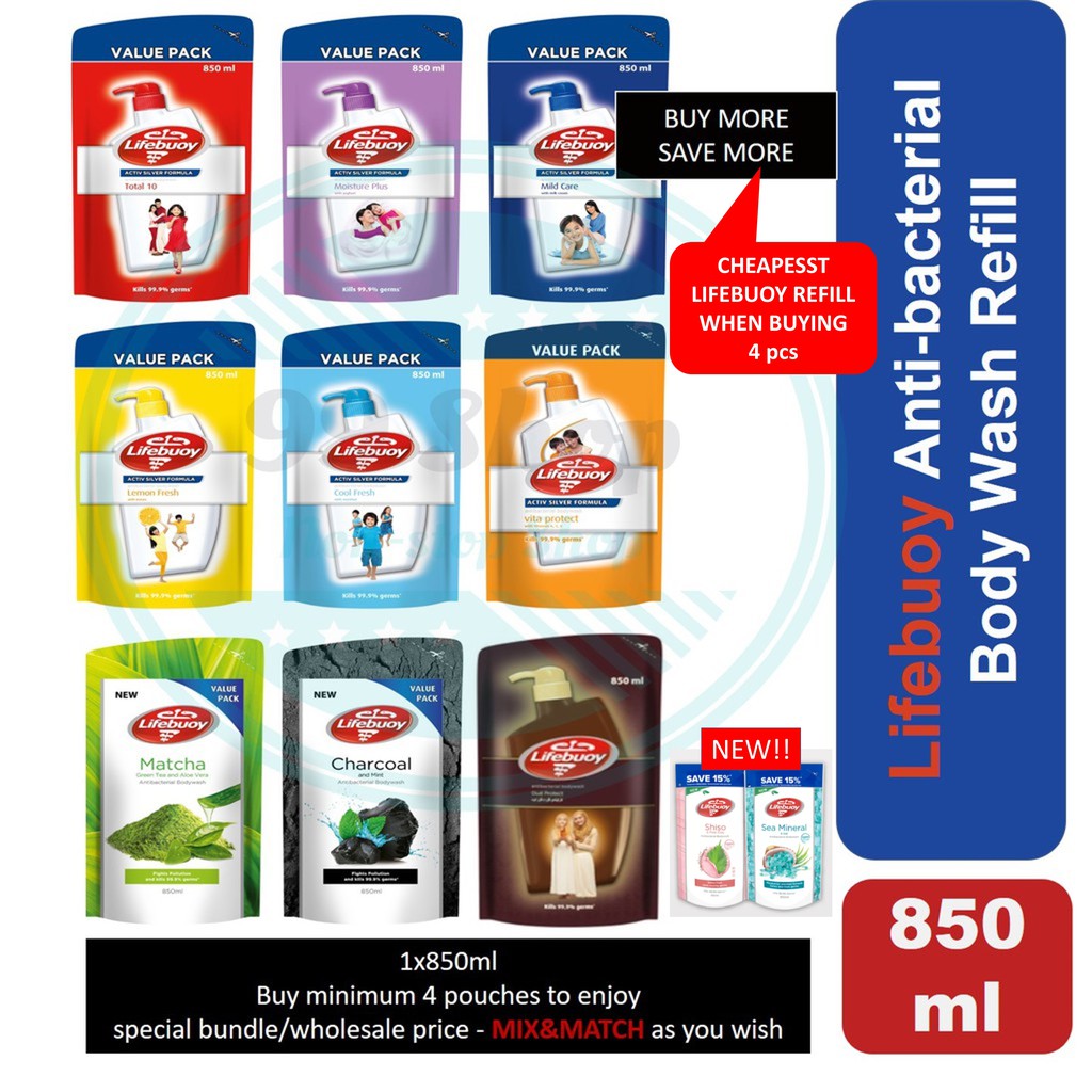Lifebuoy Anti-bacterial Body Wash Refil 1x850ml NEW Shiso Pink Clay and ...