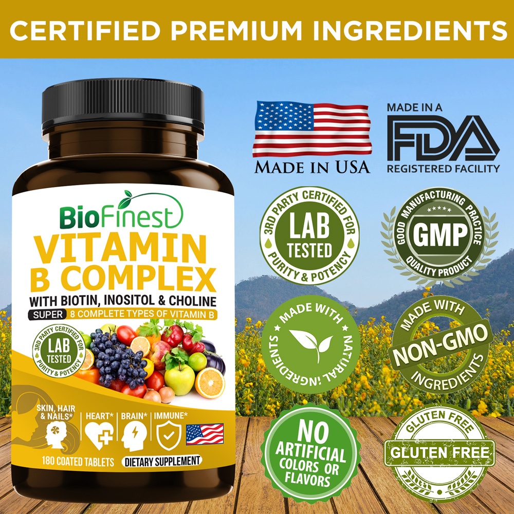 Biofinest Vitamin B Complex - B1 B2 B3 B5 B6 B7 B9 B12 Biotin Inositol ...