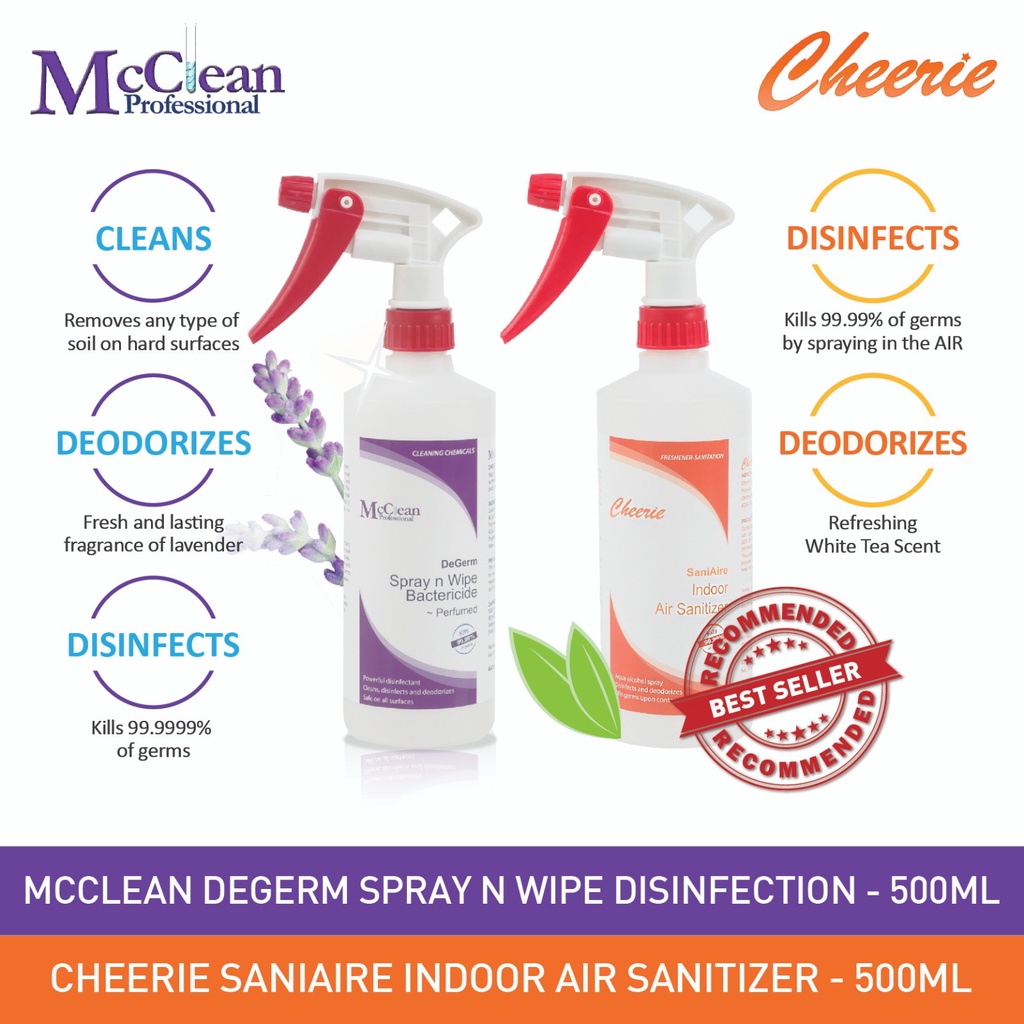 DeGerm Spray n Wipe Bactericide + Air Sanitizer/ (2 X 500ml) /Surface ...