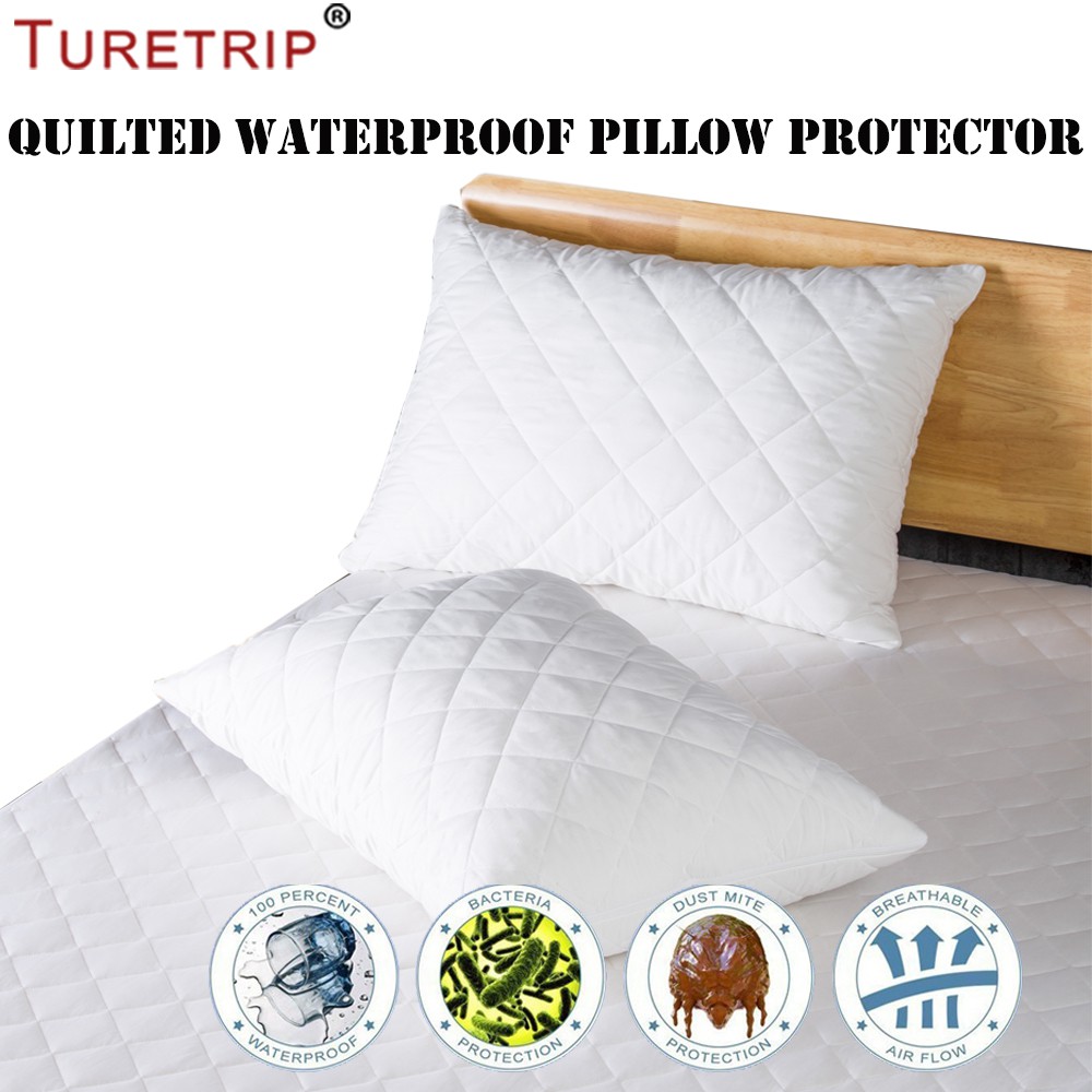 Quilted Padding Pillow Protector Soft Breathable Waterproof Zipper ...