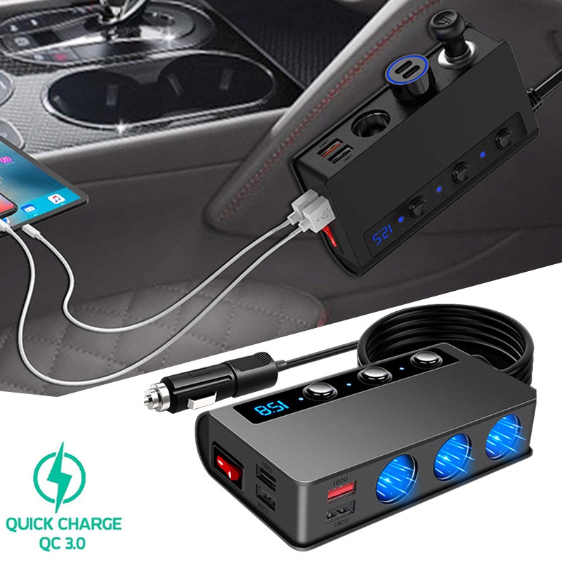 180W 12V Multi-function Car Charger Car Cigarette Lighter Socket Dual ...