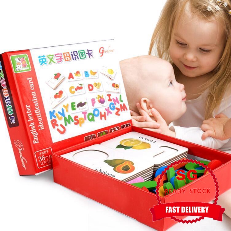 Wooden Early Education Baby Learning ABC Alphabet Letter Cards ...