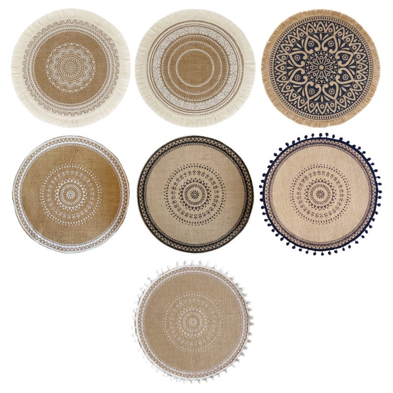 be> Creative Mandala Round Placemat Boho Woven Macrame Fringe Tassels ...