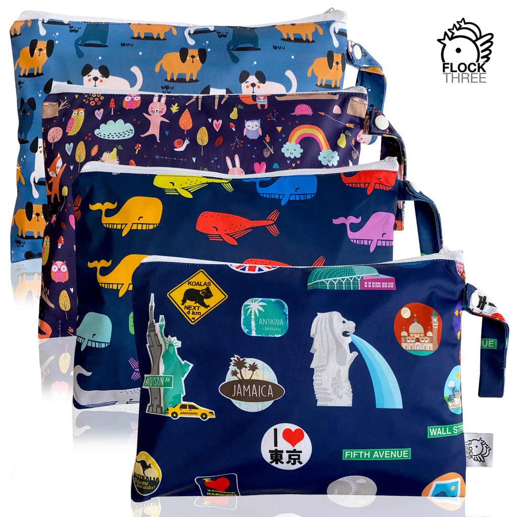 FLOCK THREE Waterproof Wet Bag 20cm x 29cm Baby Diaper Bag Water ...