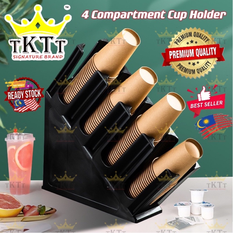 TKTT 4 Compartments Plastic Cup Holder Rack Counter Coffee Cup Lid ...