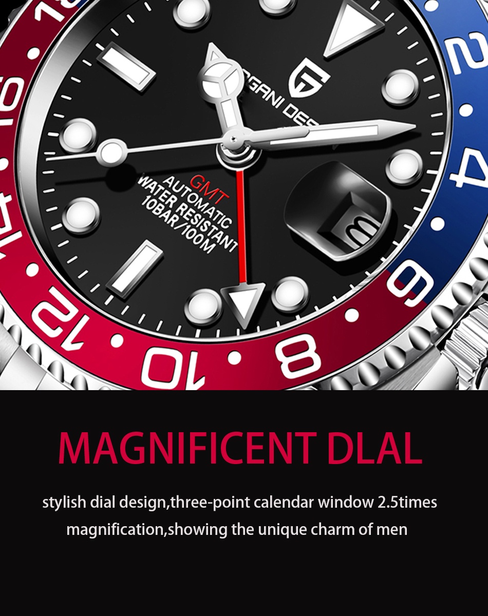 Pagani Design watch 40MM automatic watch GMT Seiko NH34 watch men 100M submariner Ceramic bezel ...