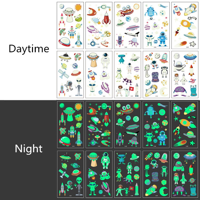 Space Theme Luminous Night Tattoo Stickers For Children Temporary ...