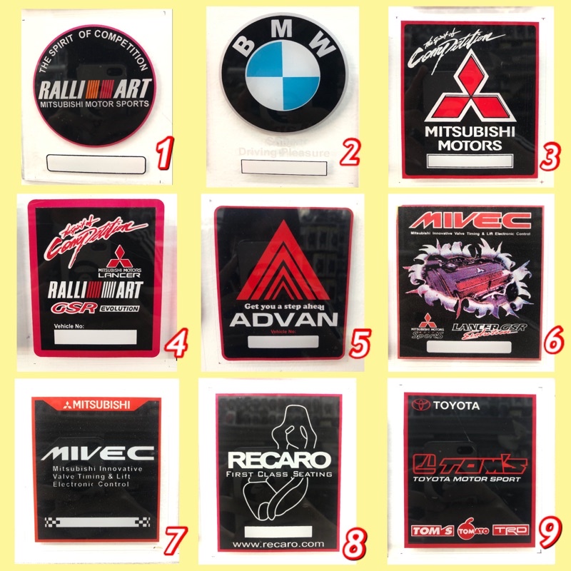 Sticker cermin kereta sticker BMW ralliart mivec Mitsubishi advan ...