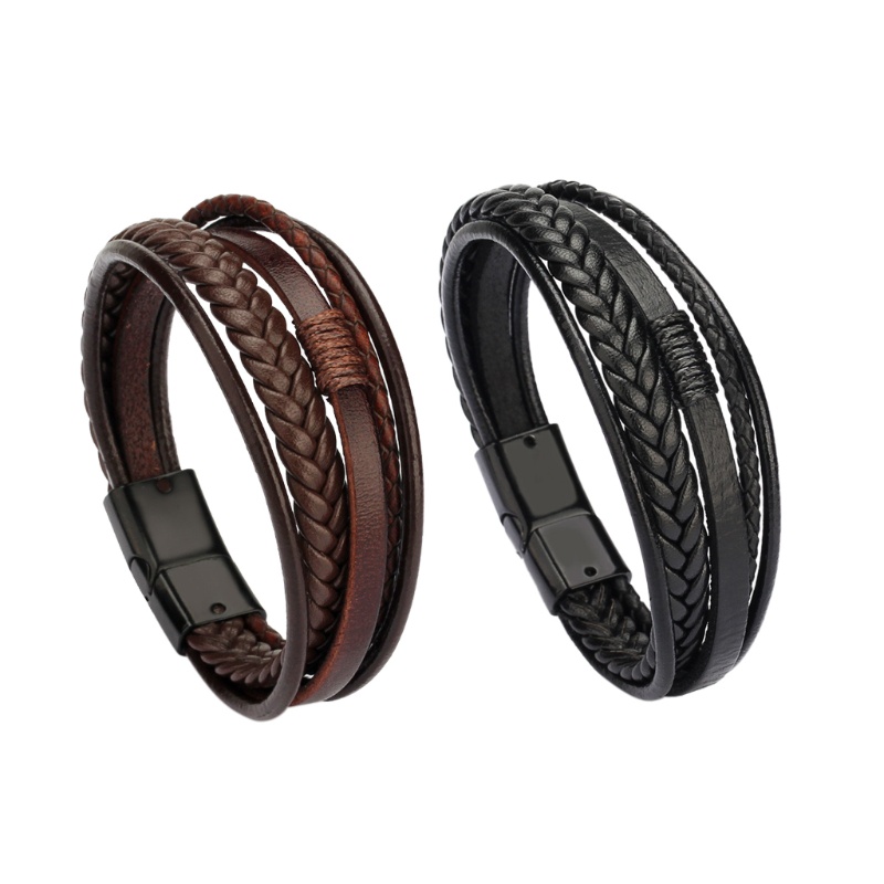BST Braided Leather Bracelet for Men Women Cuff Wrap Bracelet Black and ...