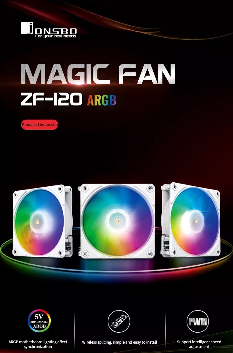 JONSBO ZF120 3 In 1 5V ARGB Fan Pack Computer Case Fan Wireless Tandem ...