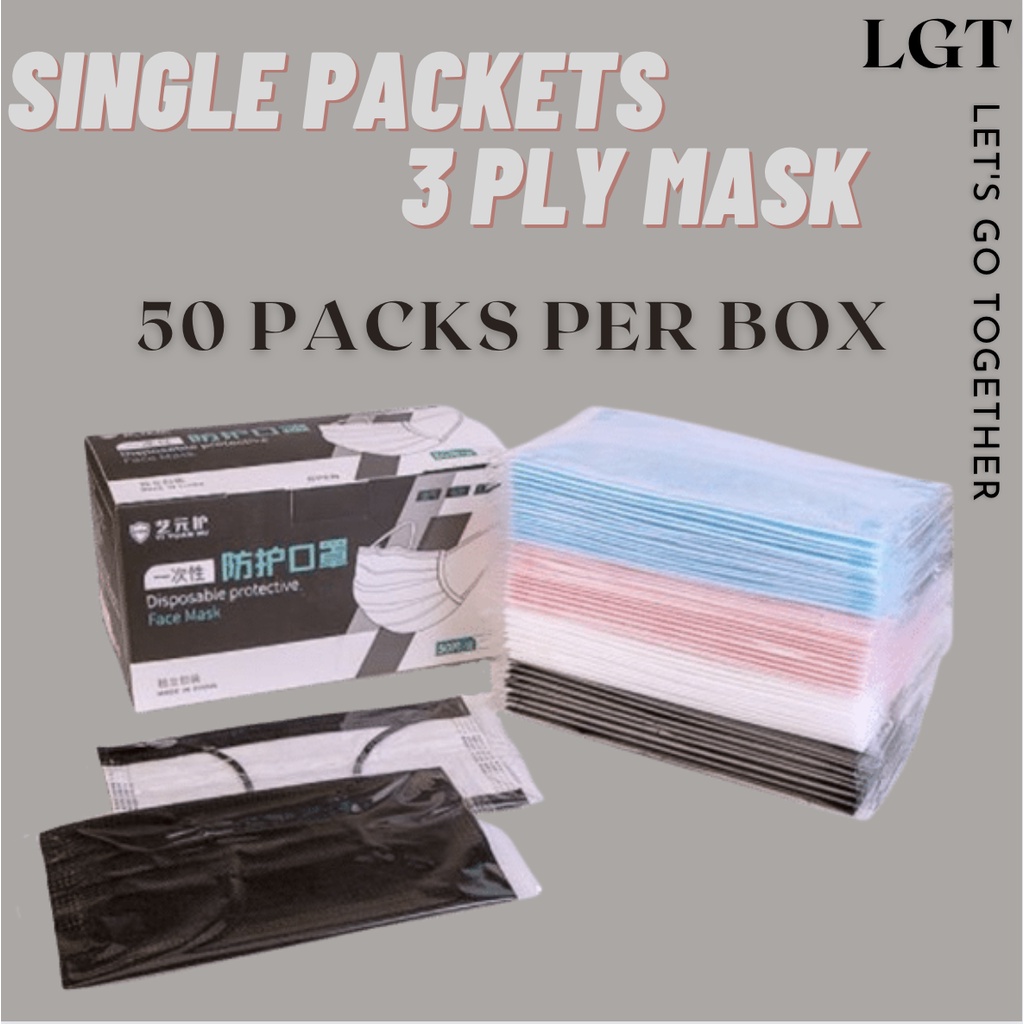 [LGT] SINGLE PACKING 3 Layer Face Mask Single Pack BOX OF 50PCS ...
