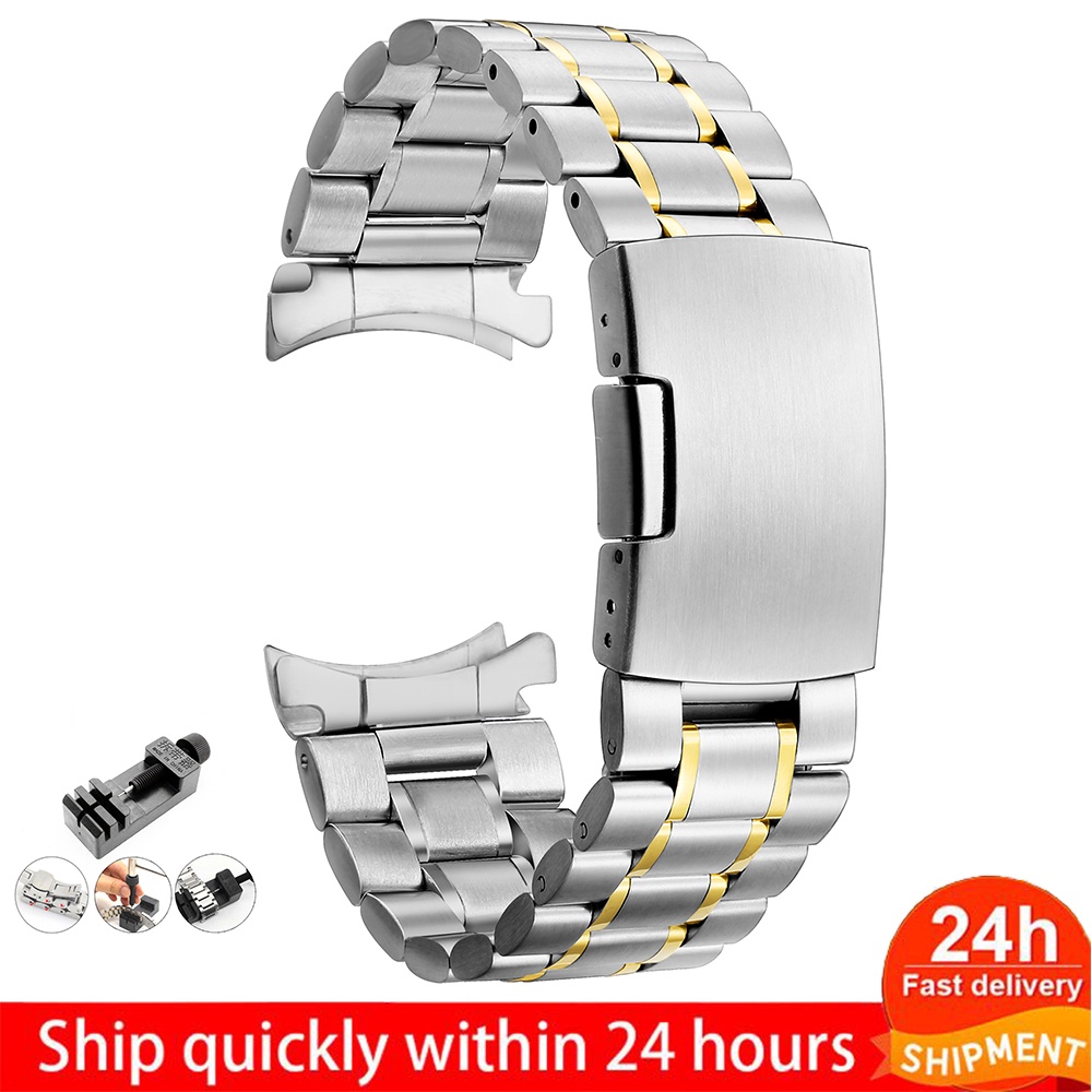 16mm 18mm 20mm 22mm 24mm Solid Stainless Steel Watch Band Curved End ...