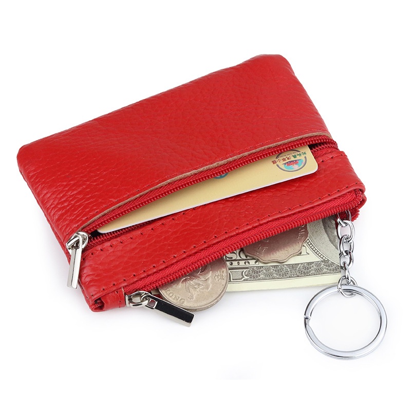 Cowhide Leather Key Case Mini Coin Purse Card Holder Wallet Coin Case ...