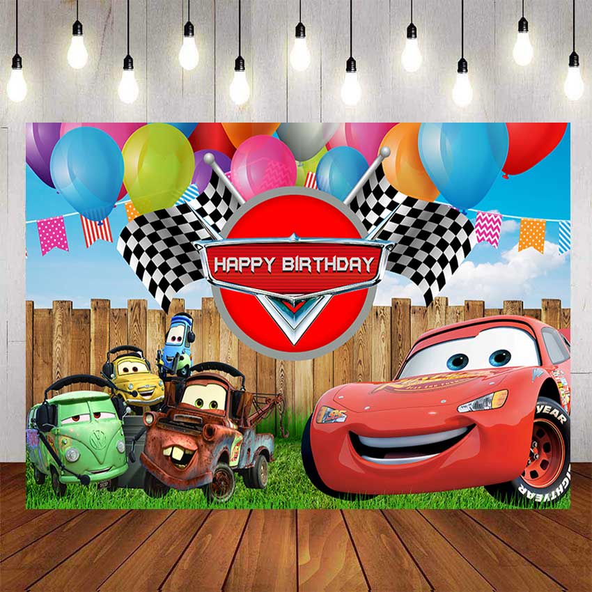Cars Backdrop For Photography Baby Shower Kids Children Balloons Wood ...