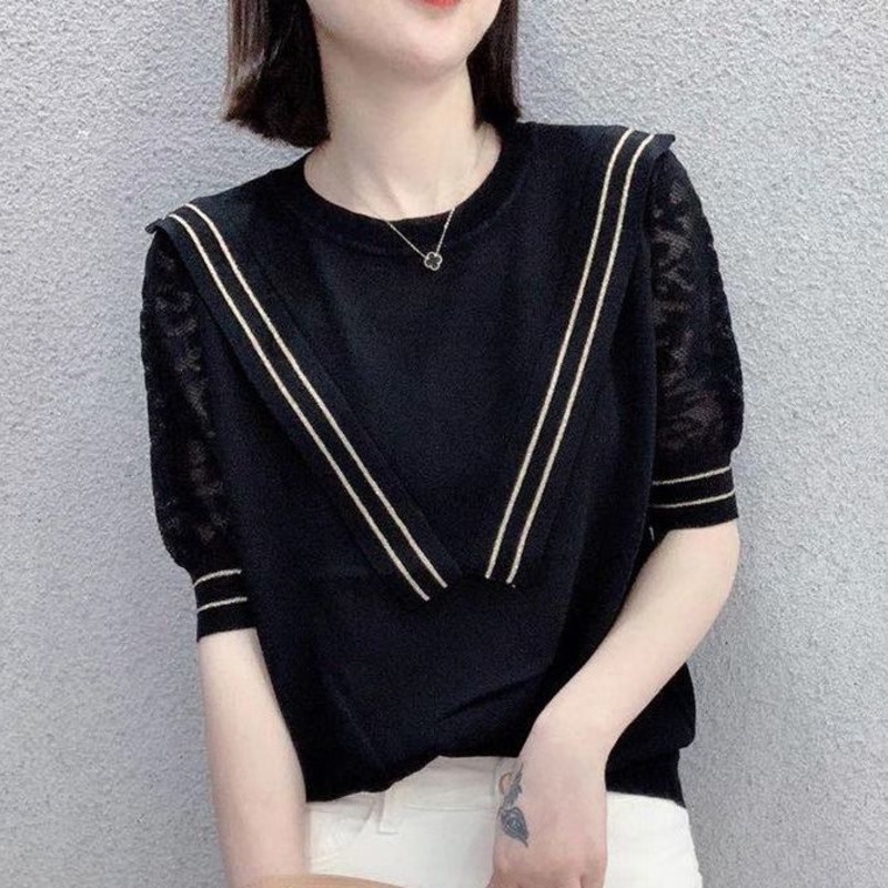 T Shirts Womens Summer New Short Sleeve Knitted Top Thin V Shaped