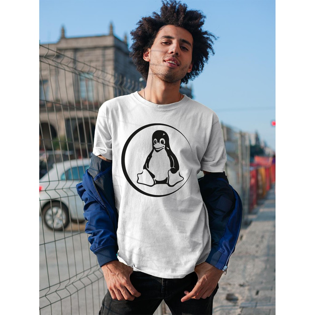 T-shirt with black and white Linux operating system print | Shopee ...