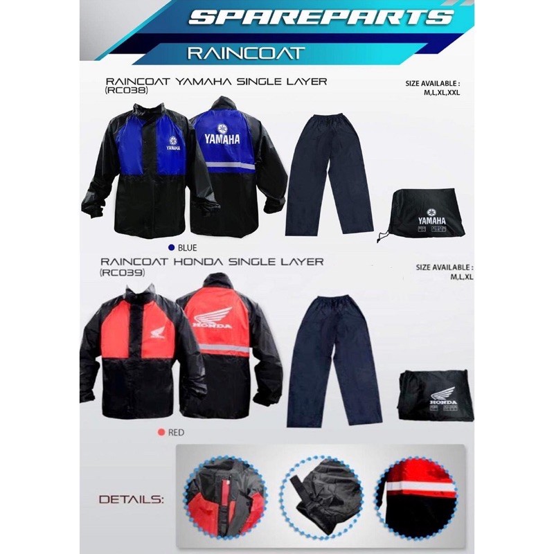Yamaha (Blue) / Honda (Red) Single Layer Raincoat with Pants Baju Hujan ...