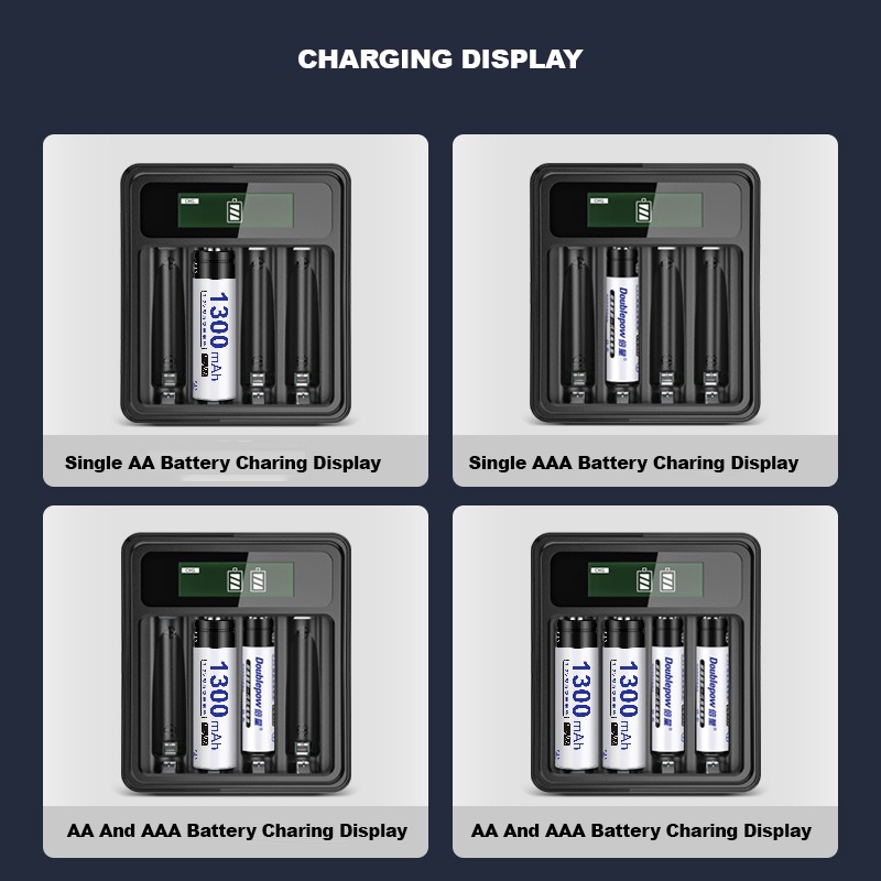 Doublepow 1300mAh Ni-MH Rechargeable AA Battery with LED Display Type C ...