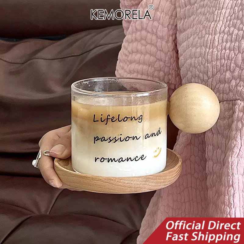 400Ml Glass Cup Wood Handle Tea Mug Drinkware Milk Office Cups Coffee Mugs Drinkware Glass Latte ...