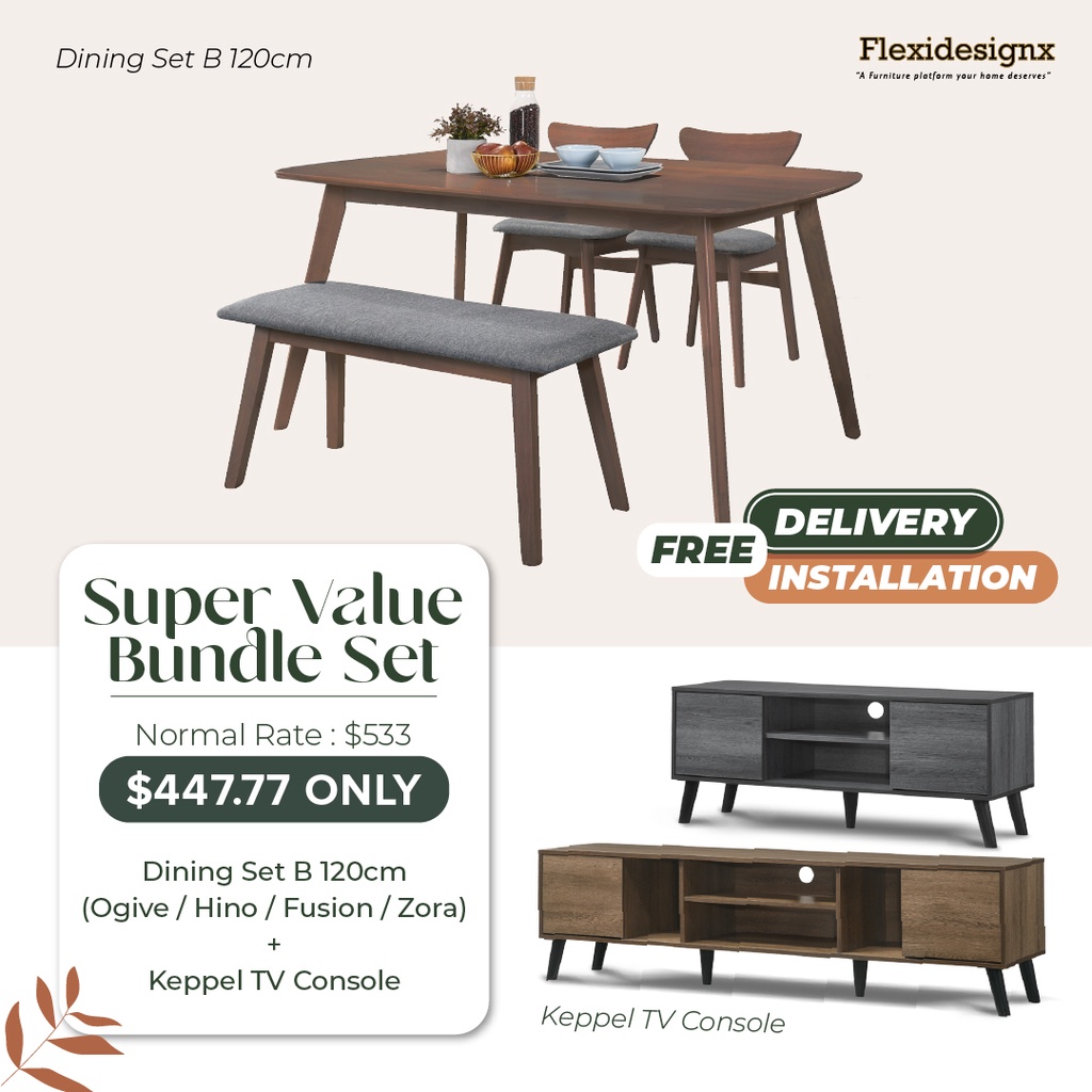 Solid Wood Dining Set + 4ft / 6ft Tv Console Super Value Set | Shopee ...