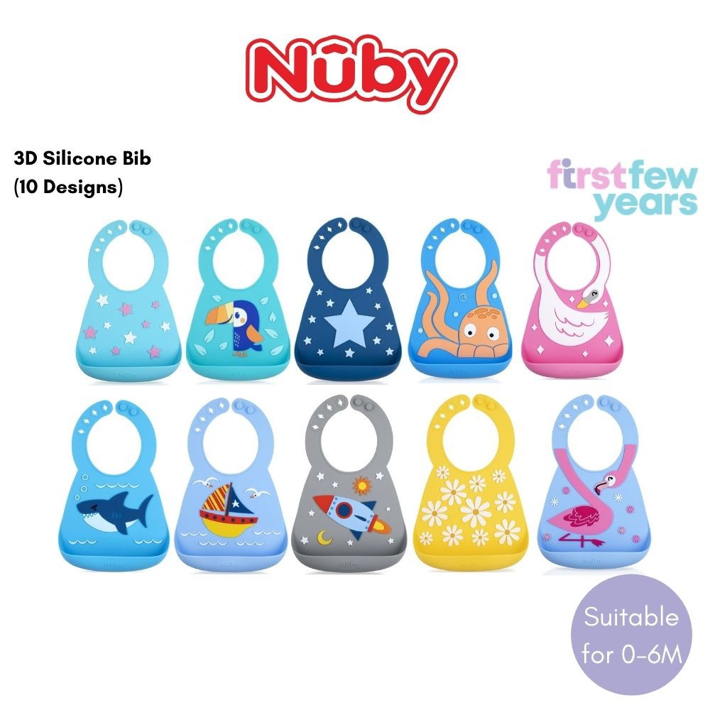 Nuby 3D Silicone Bibs (10 Designs) | Shopee Singapore