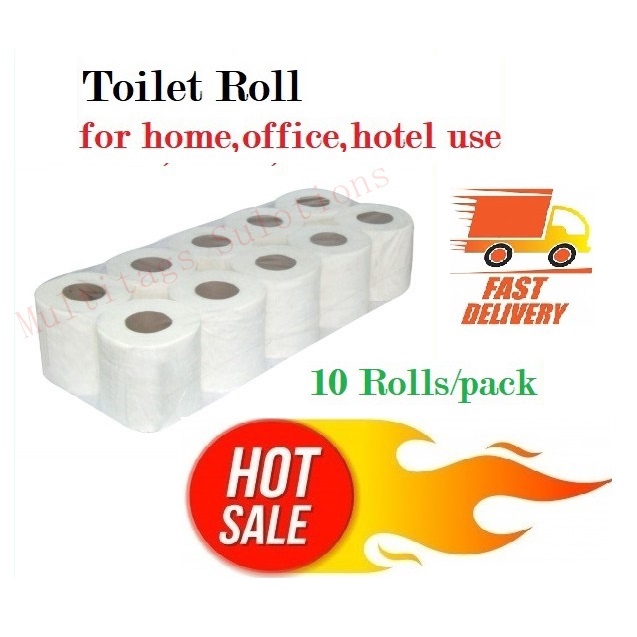 Economy Toilet Roll Tissue Paper / Bathroom Pulp Tissue Paper (10 Rolls ...