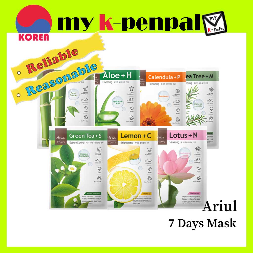 [ariul] 7 Days Sheet Facial Mask / Repairing, Soothing, Hydrating ...