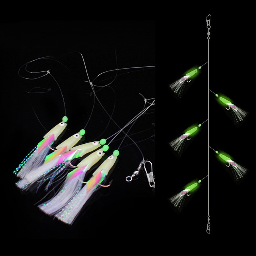 5pcs/1bag High Carbon Steel Sea Fishing Hook String Hook with Luminous ...