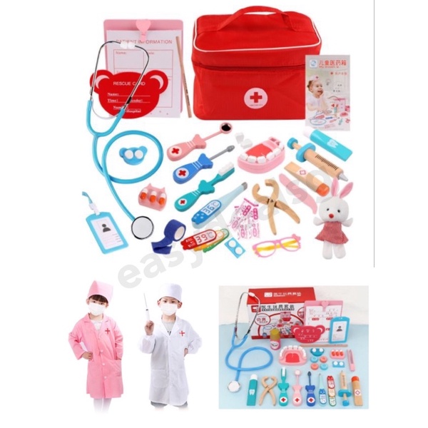 Wooden Doctor Kits Children Pretend Play Doctor Kit with Carry Bag ...