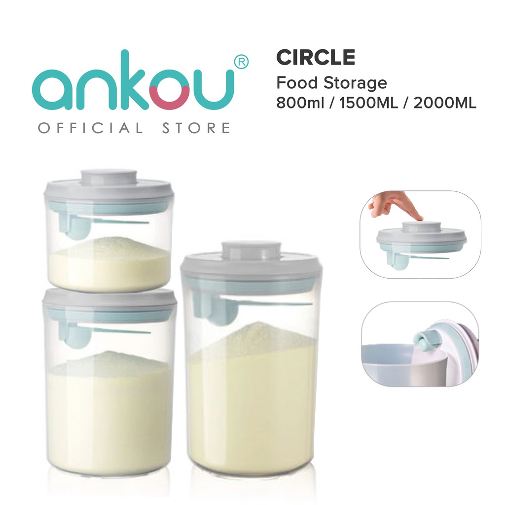 ANKOU AirTight Milk Powder Container - Circle (800ml/ 1500ml/ 2000ml ...