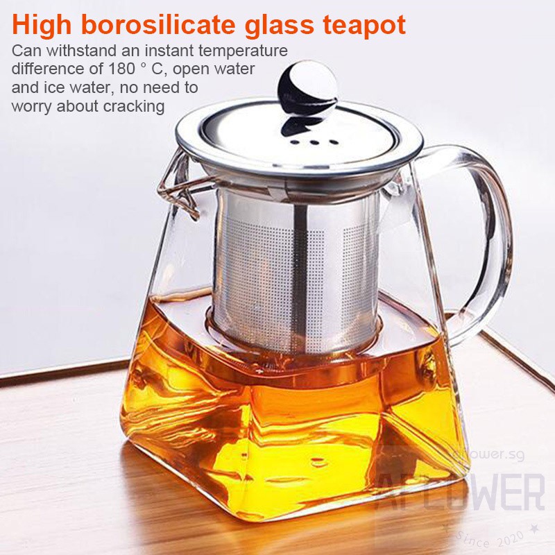 Heat Resistant Glass Teapot with Stainless Steel Strainer Filter ...