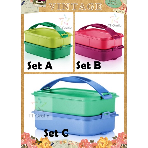 Tupperware Click to Go (2pcs) 900ml with handle/Bekas Tapao/Food ...