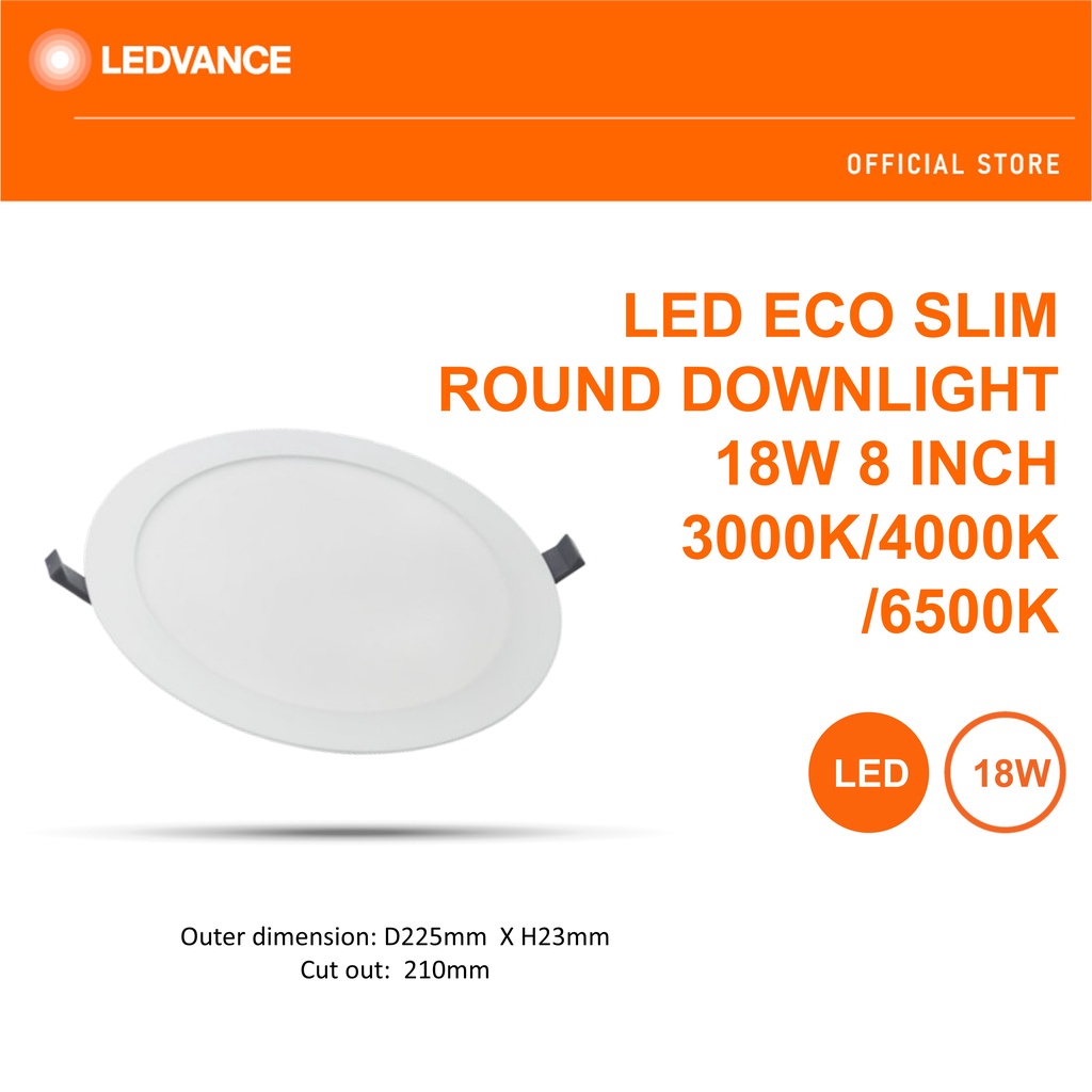 LEDVANCE LED Eco Slim Round Downlight 18W 8 Inch (3000K/4000K/6500K ...