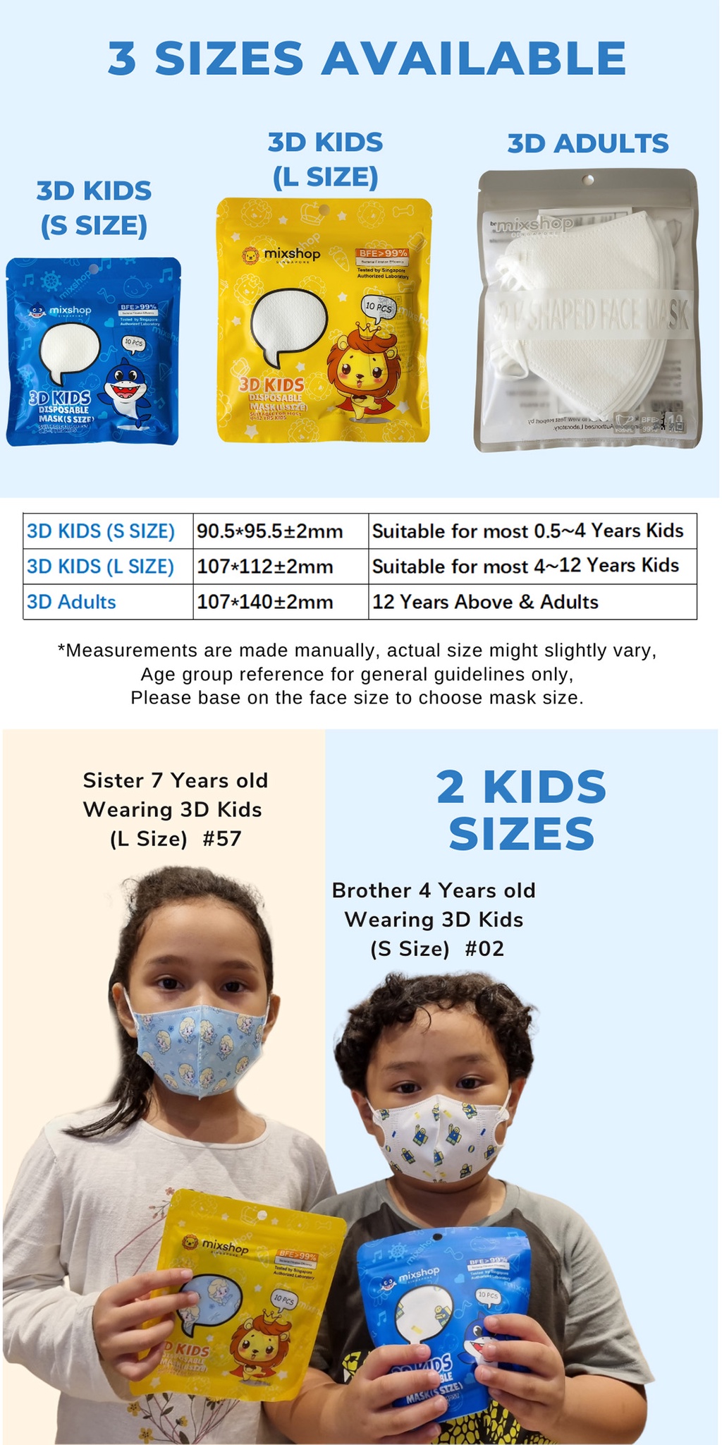 mixshop Kids 3D face mask (3 sizes available), BFE>99.9% | Shopee Singapore