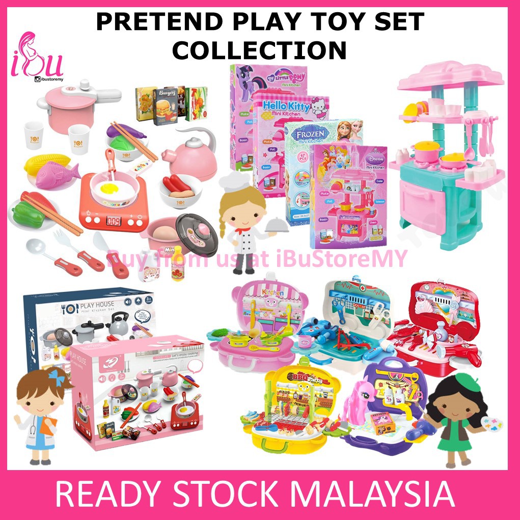 Mini Pretend Playset Kids Toy Suitcase Set Kitchen Mainan Masak Cooking ...