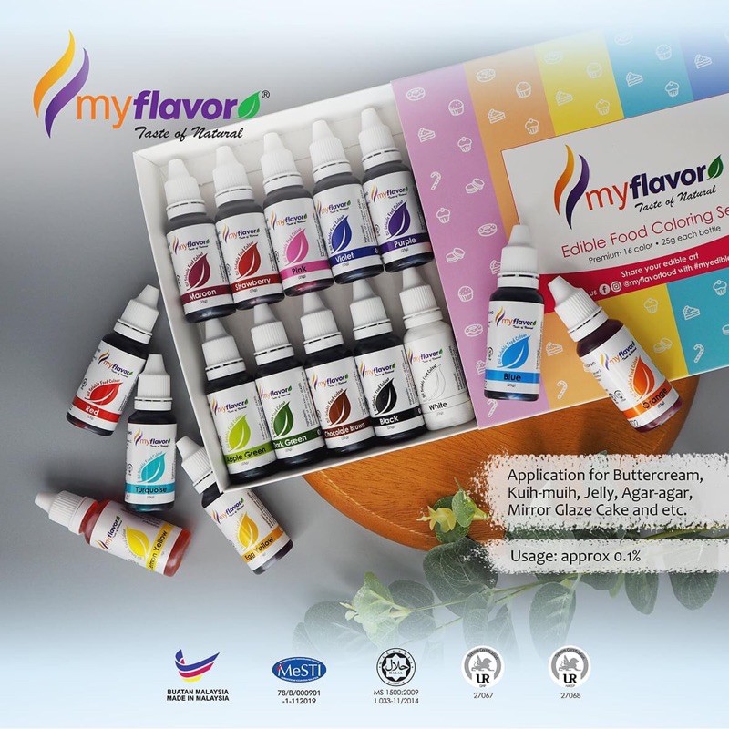 MyFlavor Edible Food Coloring Set (16pcs/25g each) Gel Based (My Flavor ...