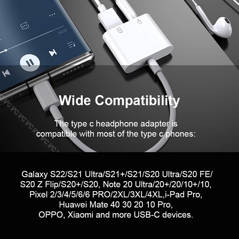 USB C to 3.5mm Headphone and Charger Adapter, Dual TYPE C 2 in 1 USB C ...