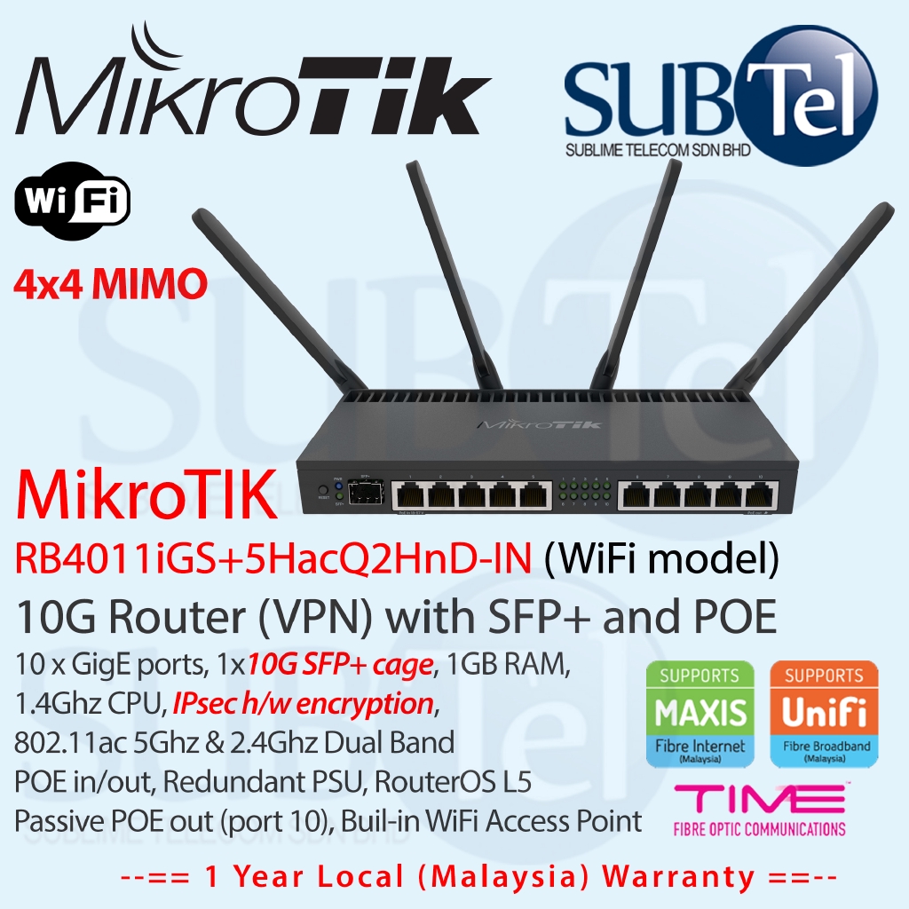 Mikrotik RB4011iGS+5HacQ2HnD-IN 10G Gigabit WiFi ac Router SFP+ IPSec ...