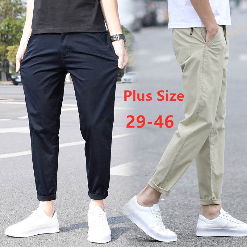 Summer Men's Plus Size Ankle Length Casual Pants Cotton Chinos Trousers ...