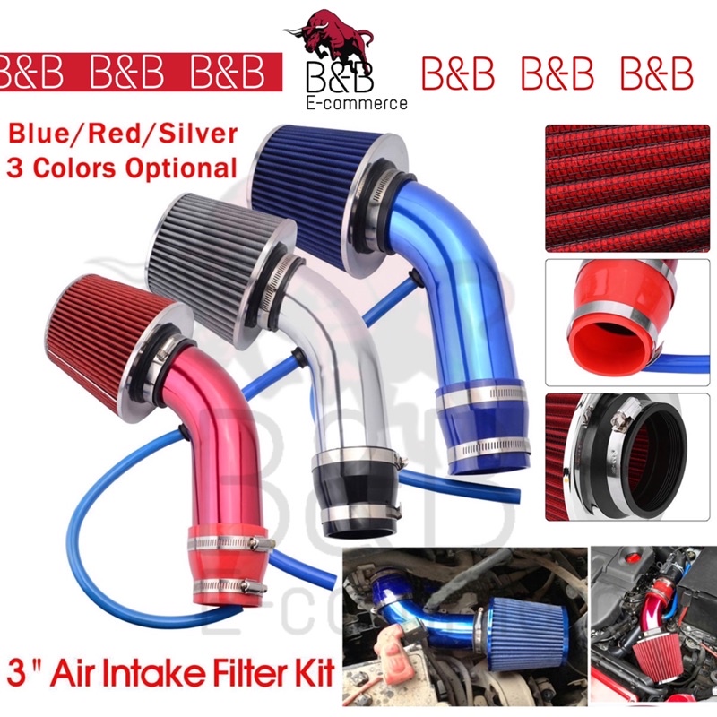 Full Set 3" 76mm Car Cold Air Intake System Turbo Induction Pipe Tube ...