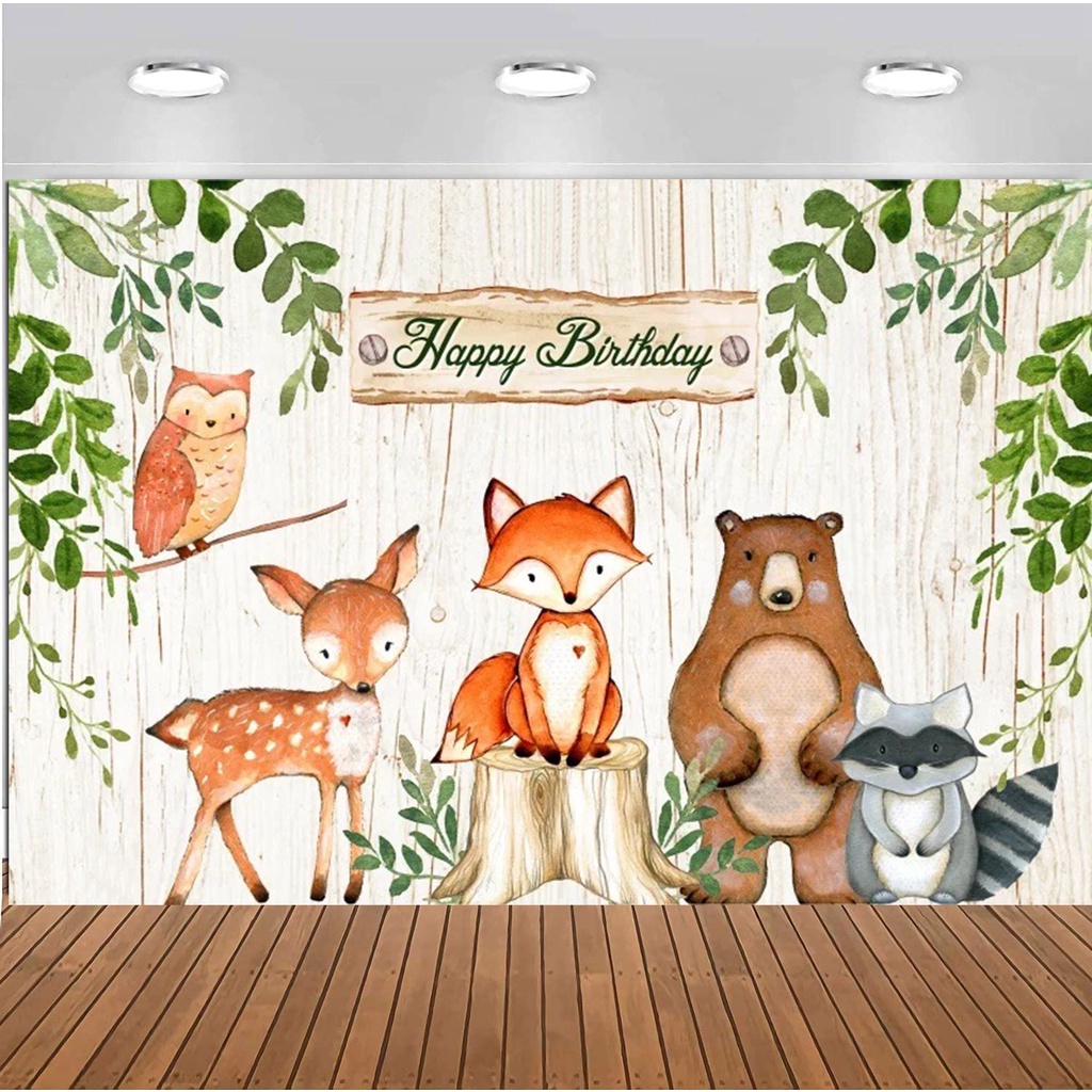 120 x 80 cm Animal Background Woodland Animal Birthday Decoration Kids ...