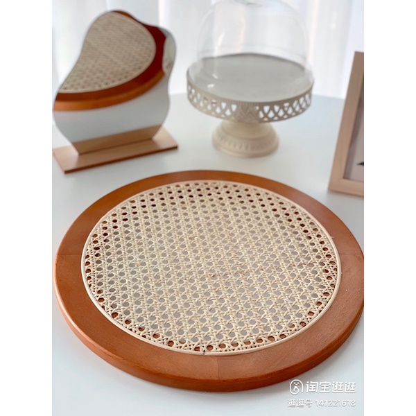 Round wooden frame with rattan weave, Rattan round tray | Shopee Singapore